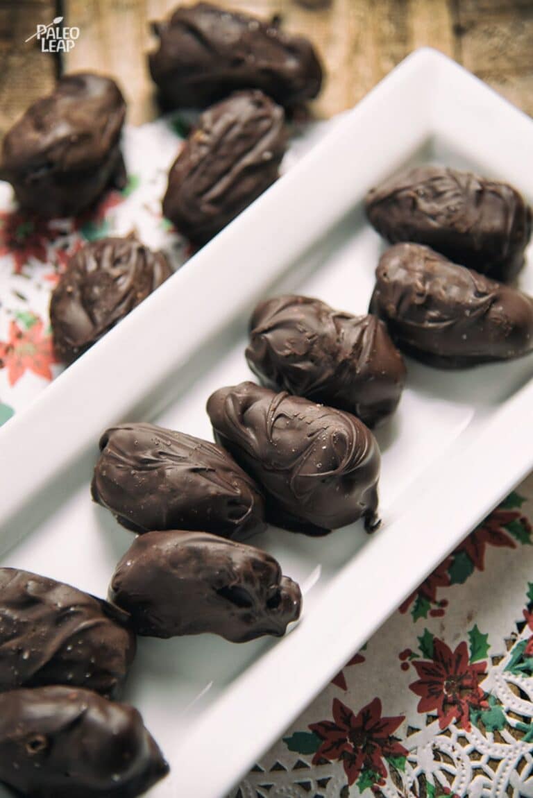 Chocolate Covered Almond Butter Stuffed Dates Recipe | Paleo Leap