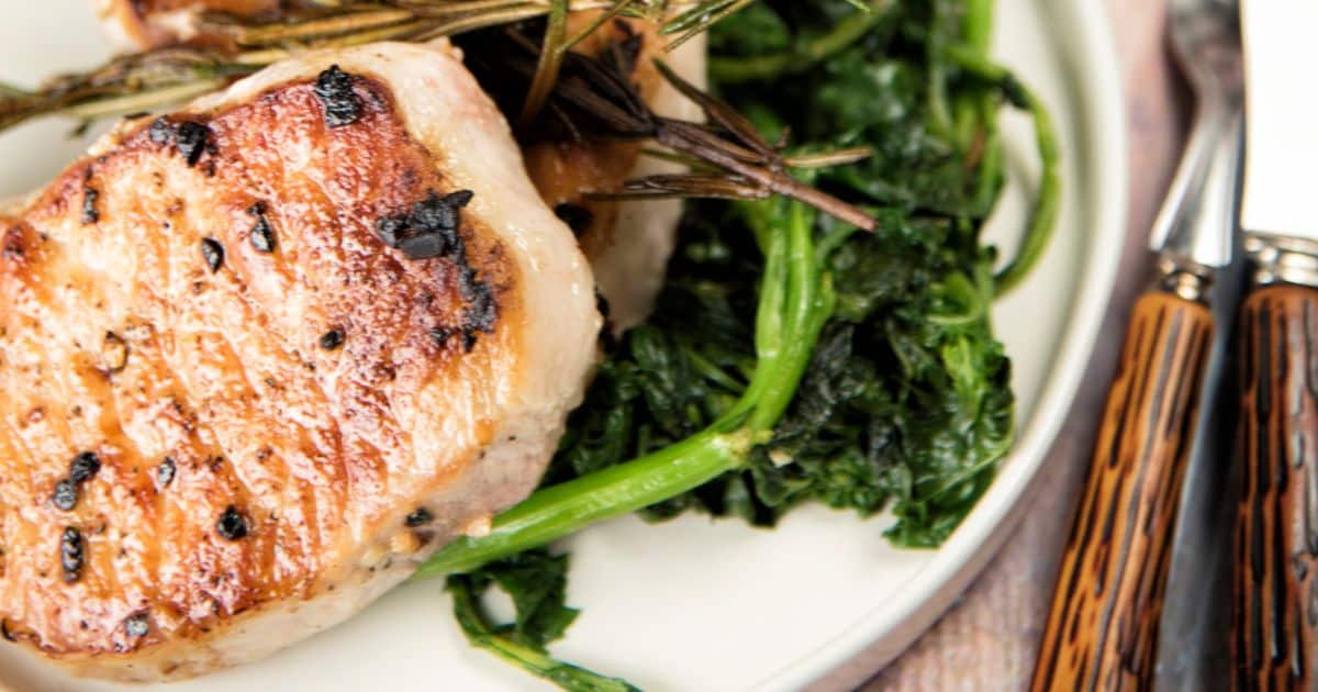Keto Rosemary Pork Chops with Sautéed Rapini Recipe | Paleo Leap