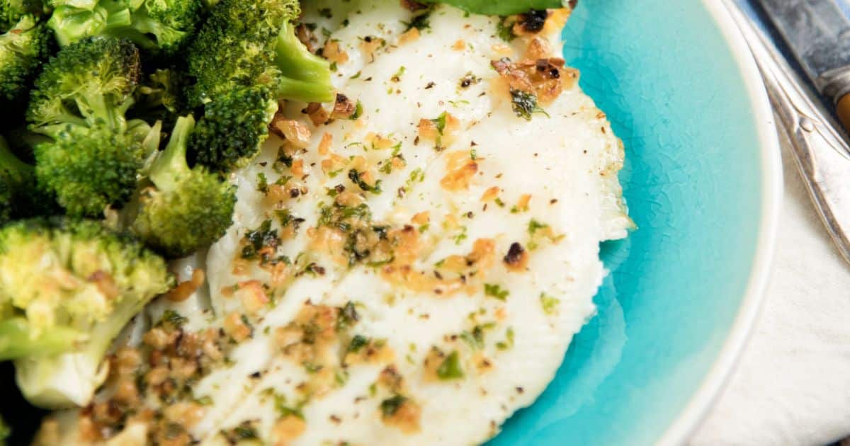 Broiled Halibut with Broccoli and Toasted Garlic Recipe | Paleo Leap