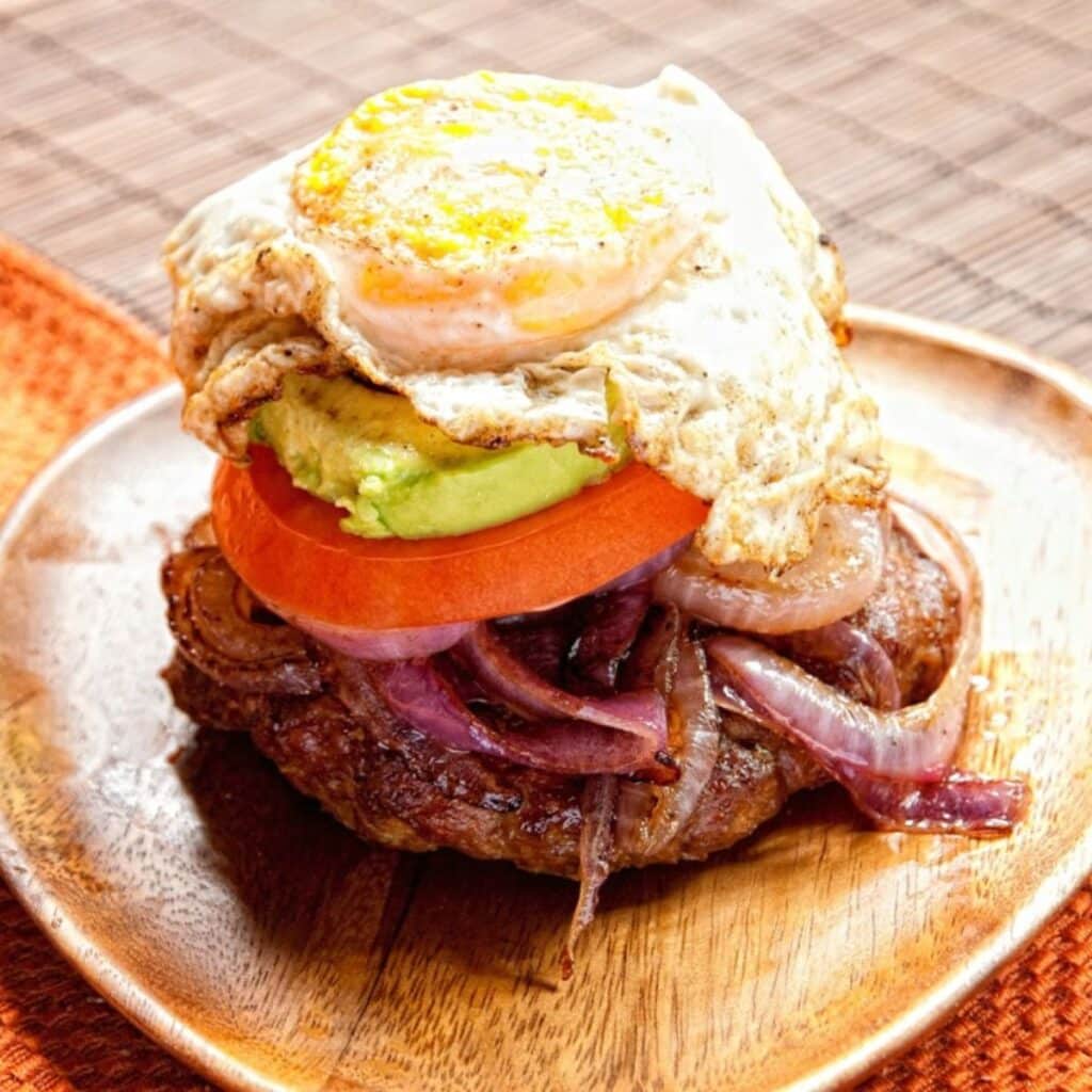 Chorizo Burgers with Fried Egg and Onions | Paleo Leap