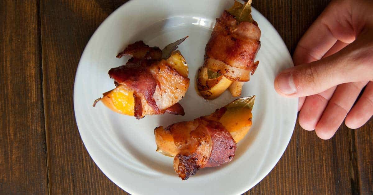 Bacon Wrapped Peaches with Basil and Balsamic Vinegar | Paleo Leap
